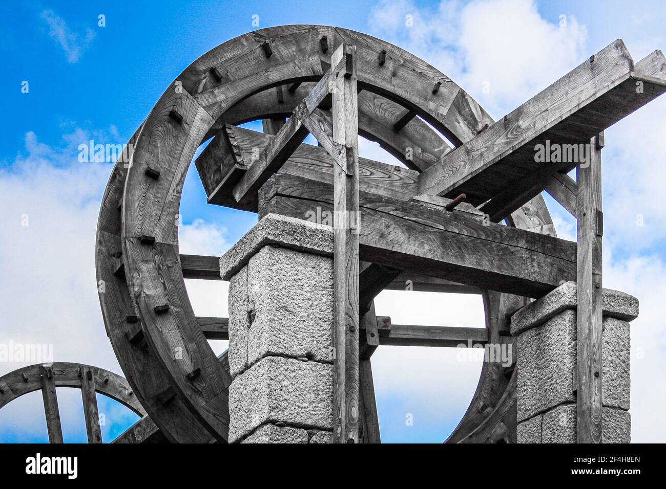 Abandoned wood made watermill in front of the sky Stock Photo - Alamy
