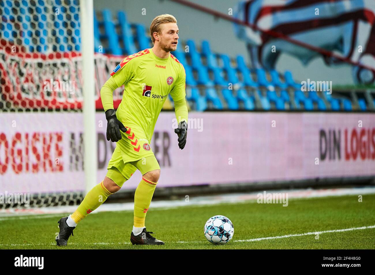 Aalborg, Denmark. 21st Mar, 2021. Goalkeeper Jacob Rinne (1) of AAB ...