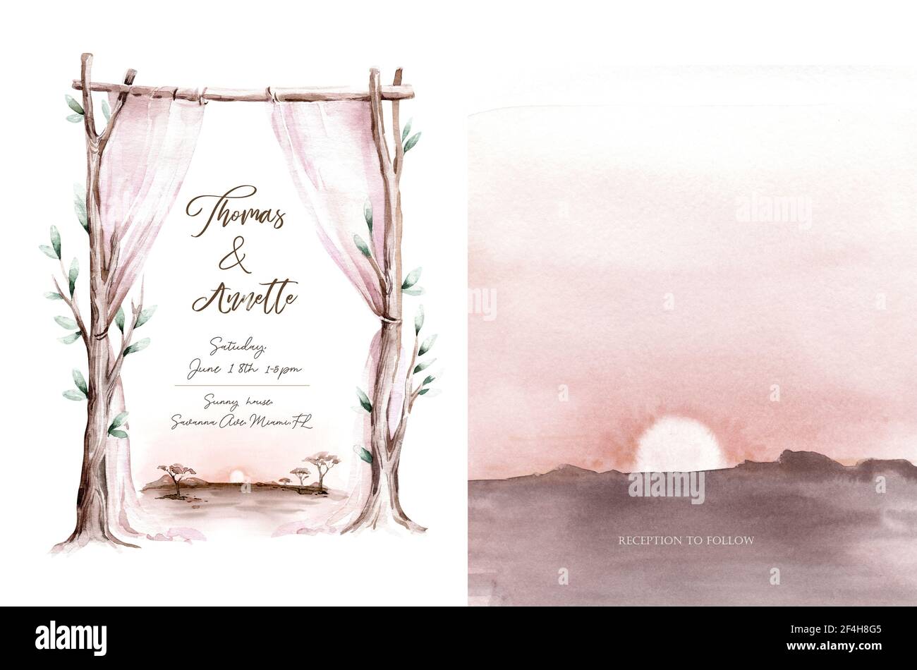 Watercolor wedding arch with tree branches. Vintage design template for ...