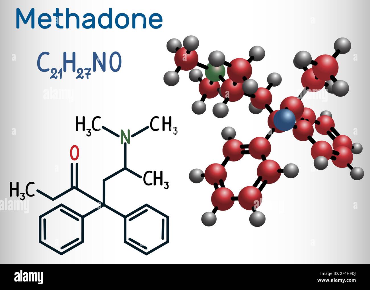 Methadone molecule. It is an opioid, is used as an analgesic, in the ...