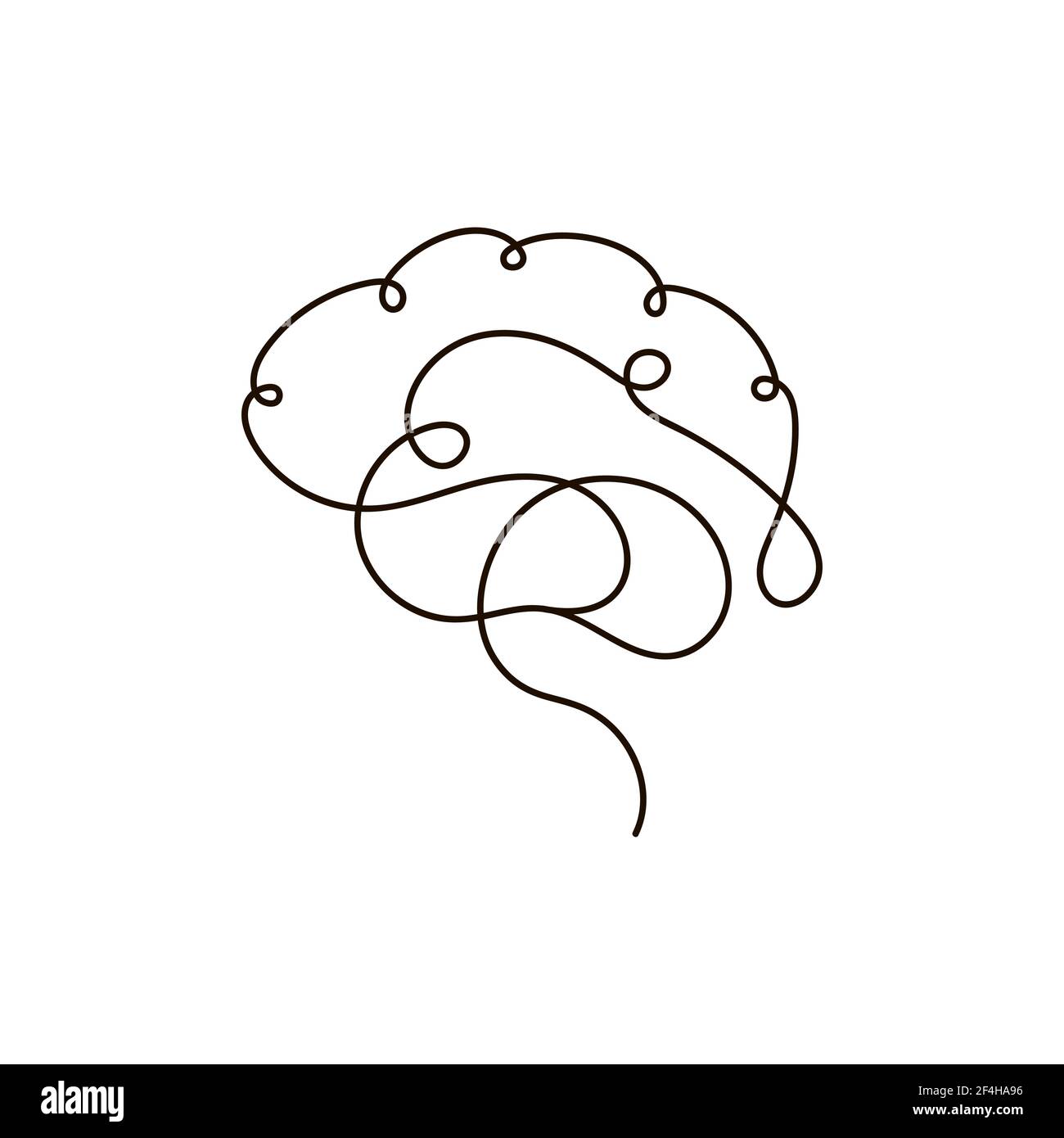 single hand drawn one line brain. Scribble. Vector illustration on ...