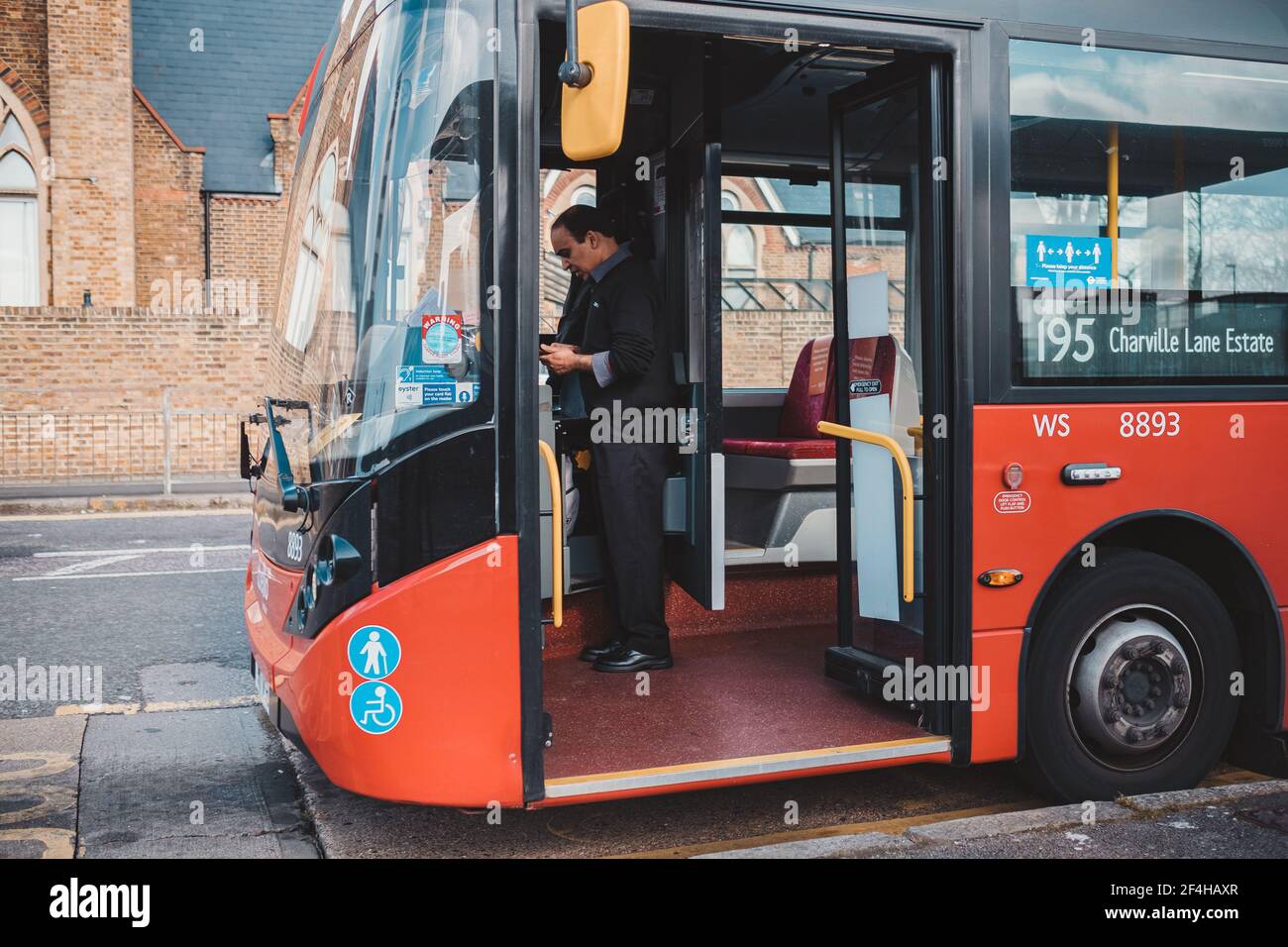 Brentford, West London | UK - 2021.03.21: Bus Drivers changing at the ...
