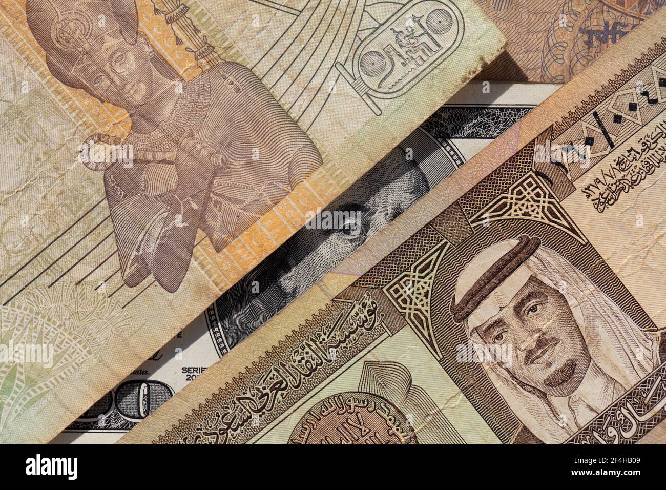 100 US dollar and old one riyal of Saudi Arabia, 50 piastres of Egypt ...