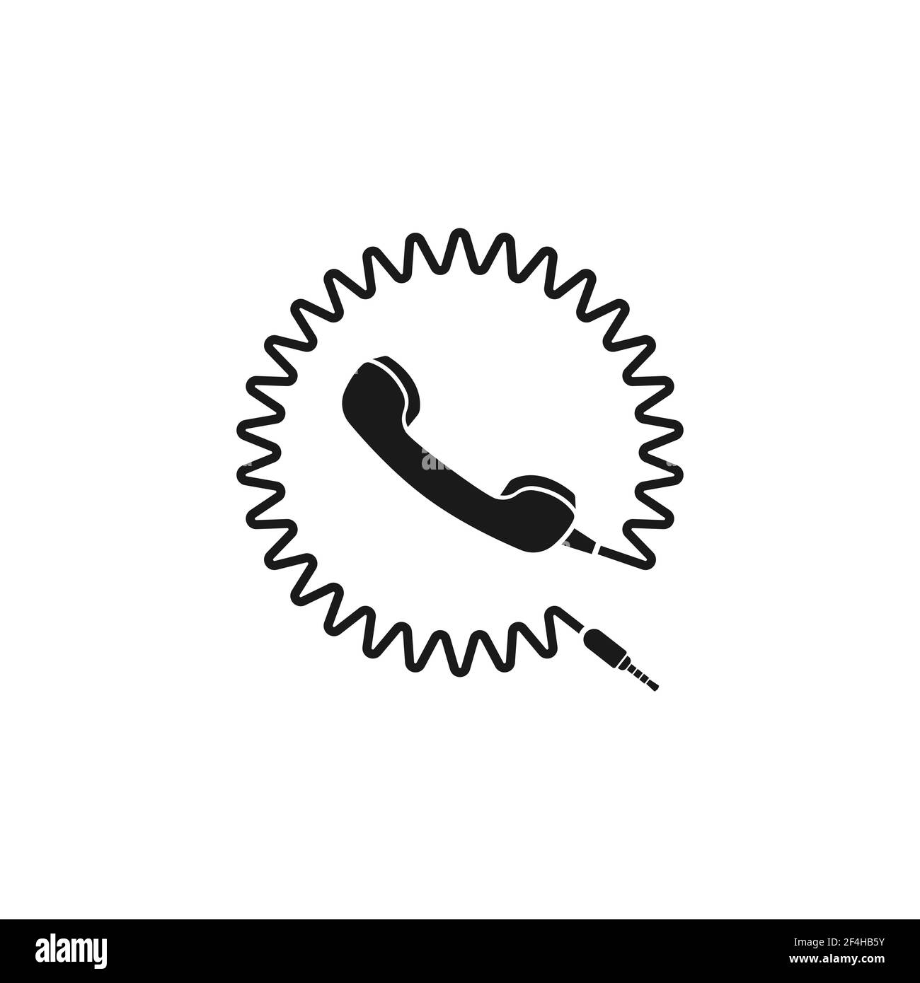 Realistic vector icon of a handset with a round wire that connects to a ...