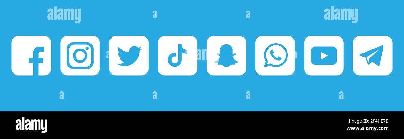 Blue icons of social networks: Facebook, Instagram, Twitter, SnapChat ...