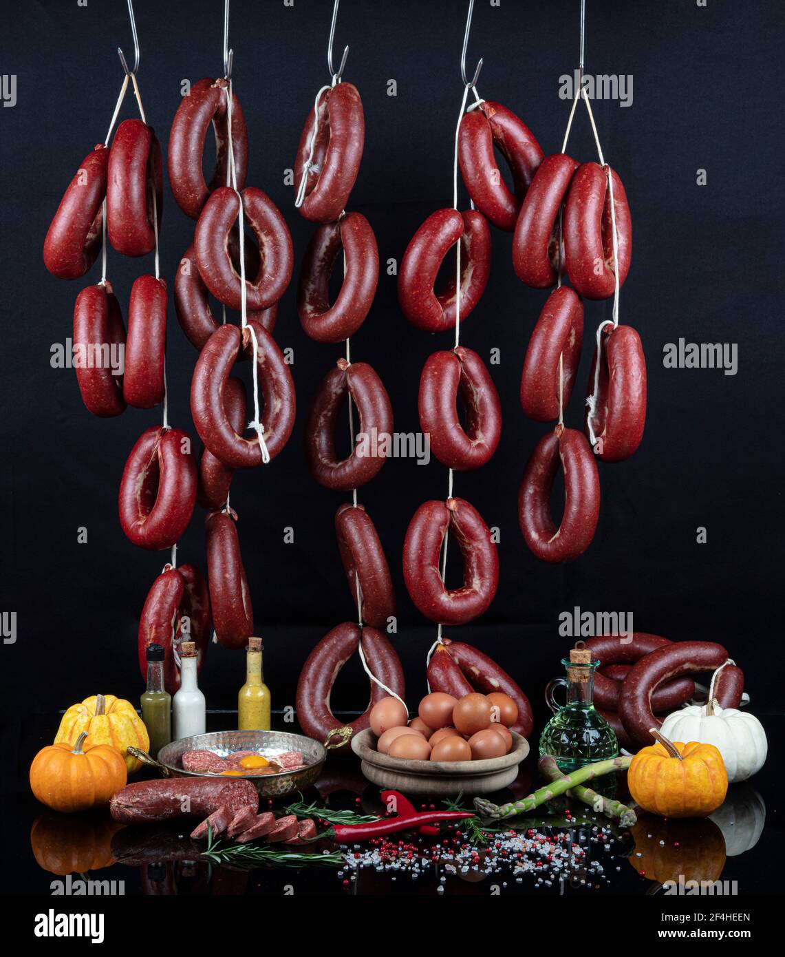 Turkish sausage kangal sucuk. Sujuk (sucuk), a dry spicy sausage on ...