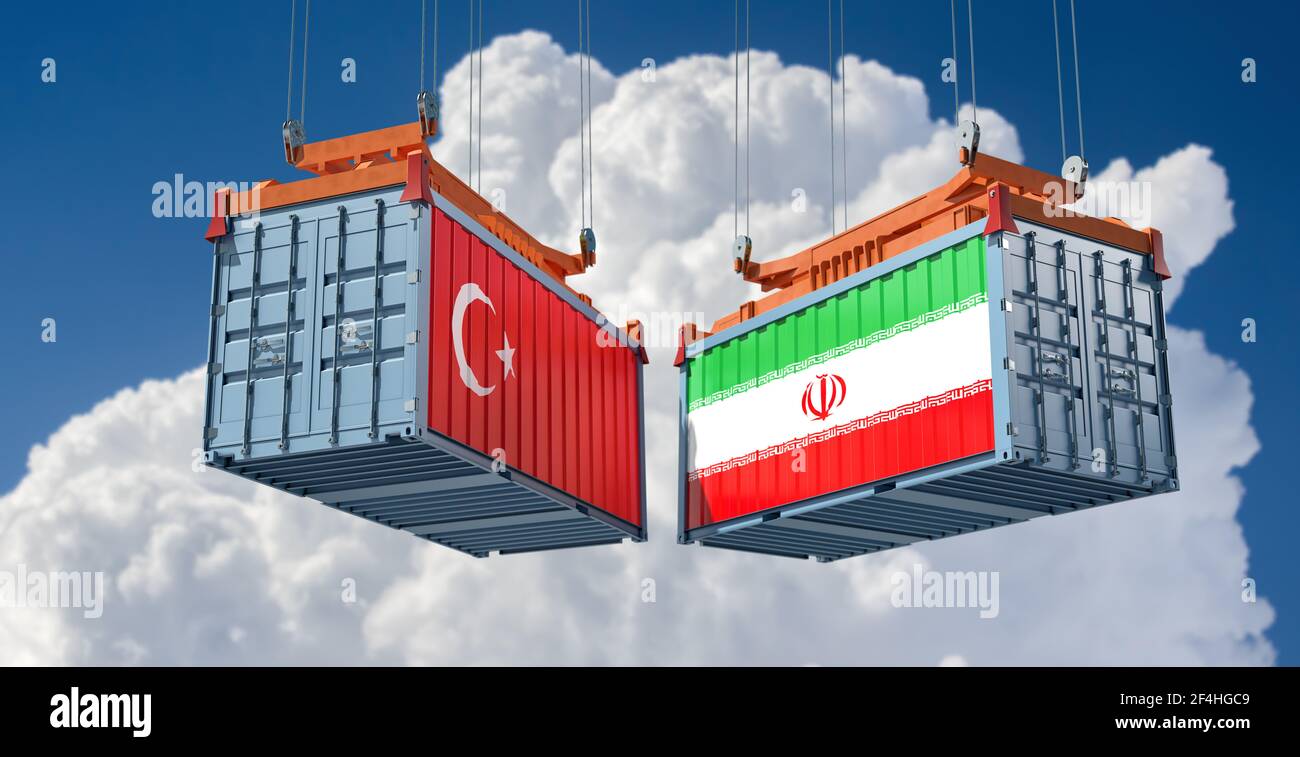 Freight containers with Iran and Turkey flag. 3D Rendering Stock Photo ...