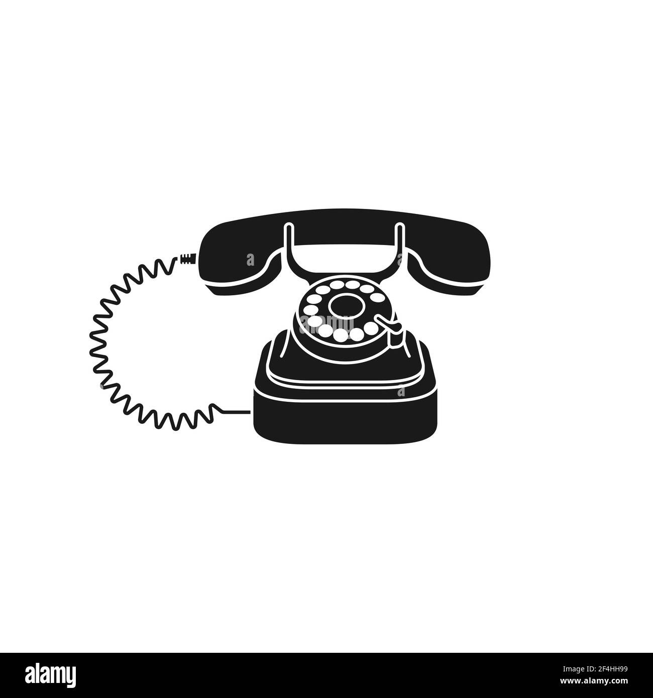 Realistic vector icon of an old phone with a rotating dial and handset ...