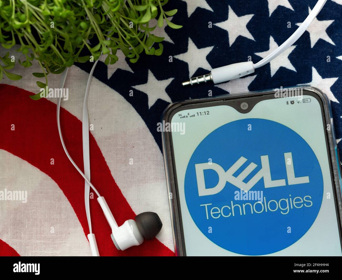 In this photo illustration a Dell Technologies logo seen displayed on ...