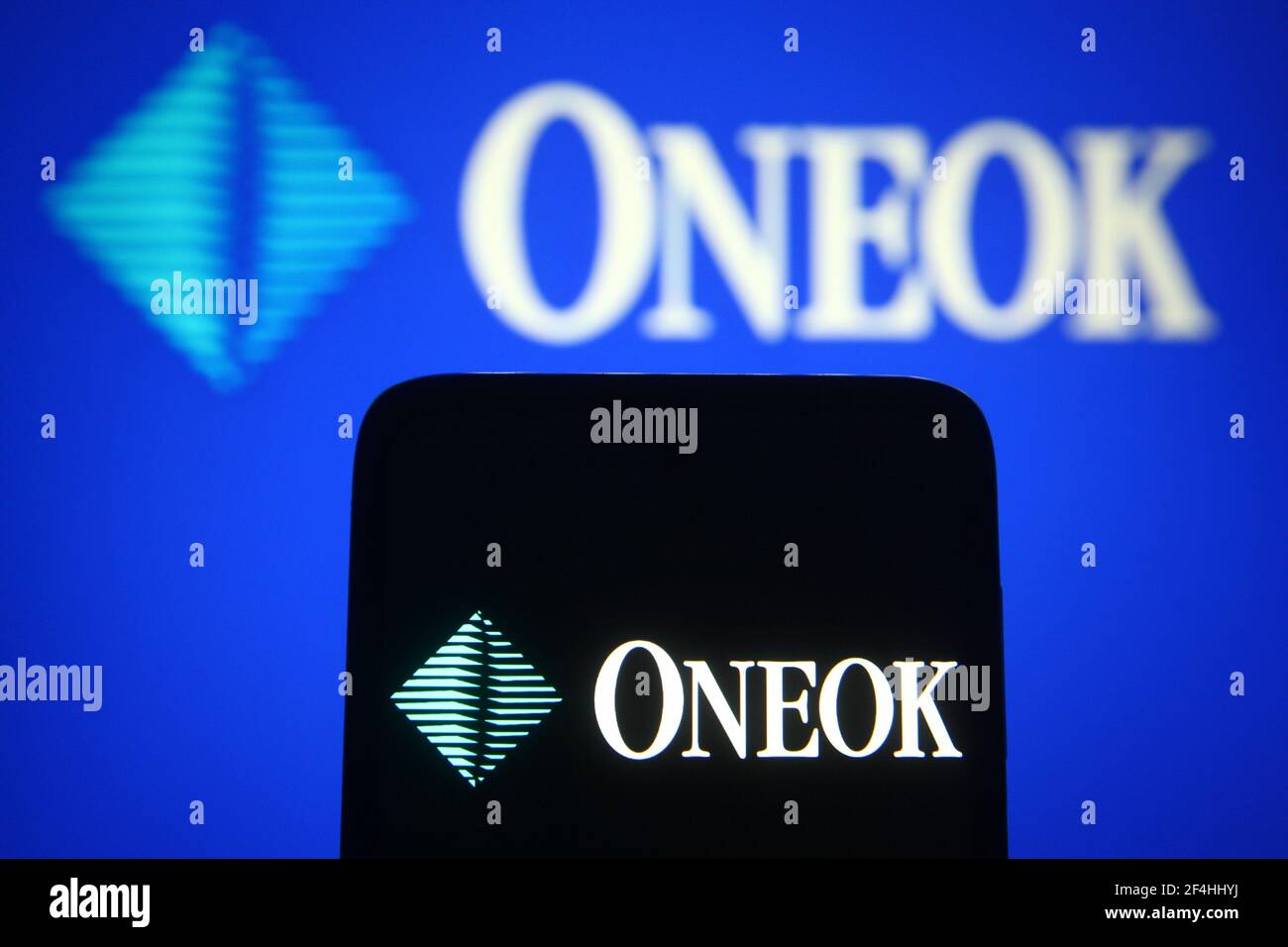 In this photo illustration an ONEOK logo of an US natural gas liquids ...