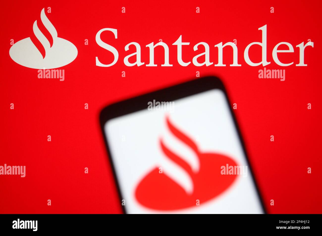 In this photo illustration a Santander logo of a Spanish financial ...