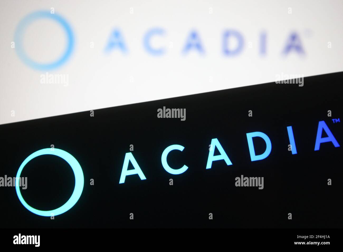 In this photo illustration an Acadia Pharmaceuticals logo of an US ...