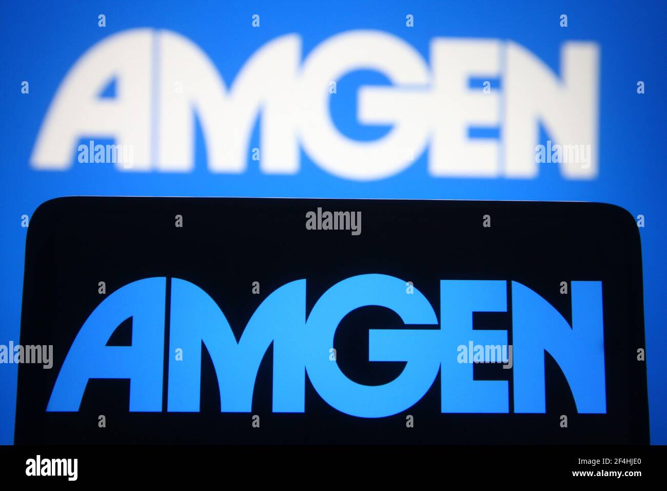 Ukraine. 21st Mar, 2021. In this photo illustration an Amgen logo of an ...