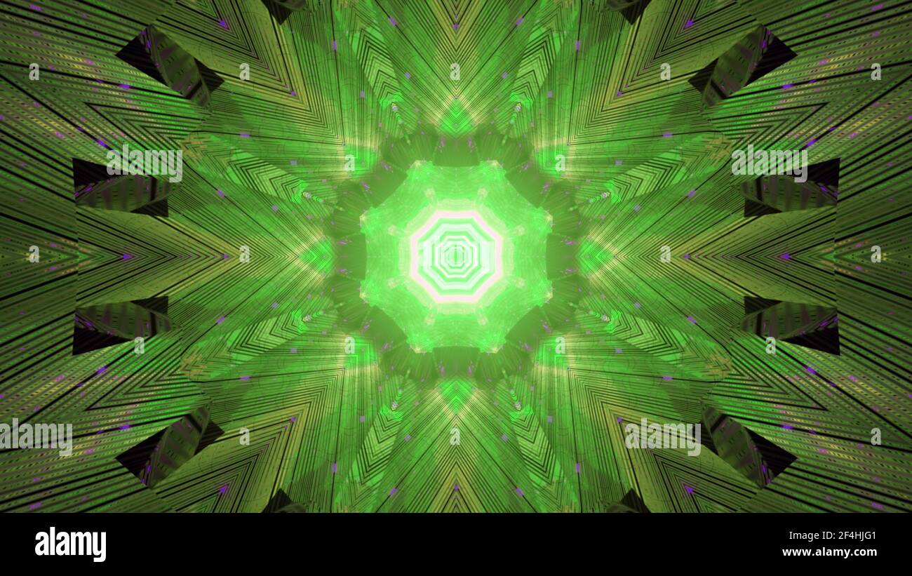 A 3D rendering of futuristic bright neon green fractal flower shaped ...