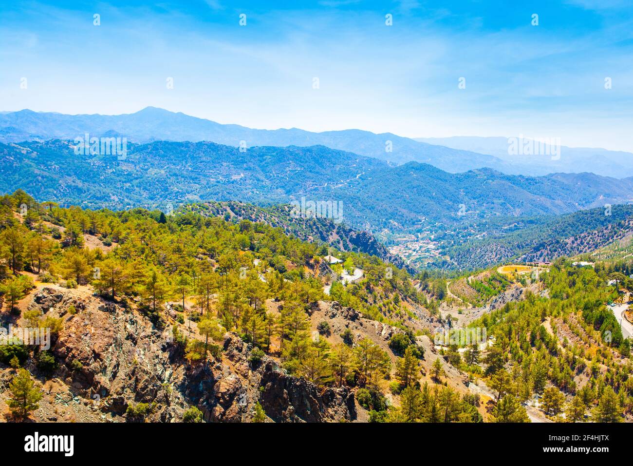 Beautiful Mediterranean panoramic landscape with mountain and green ...