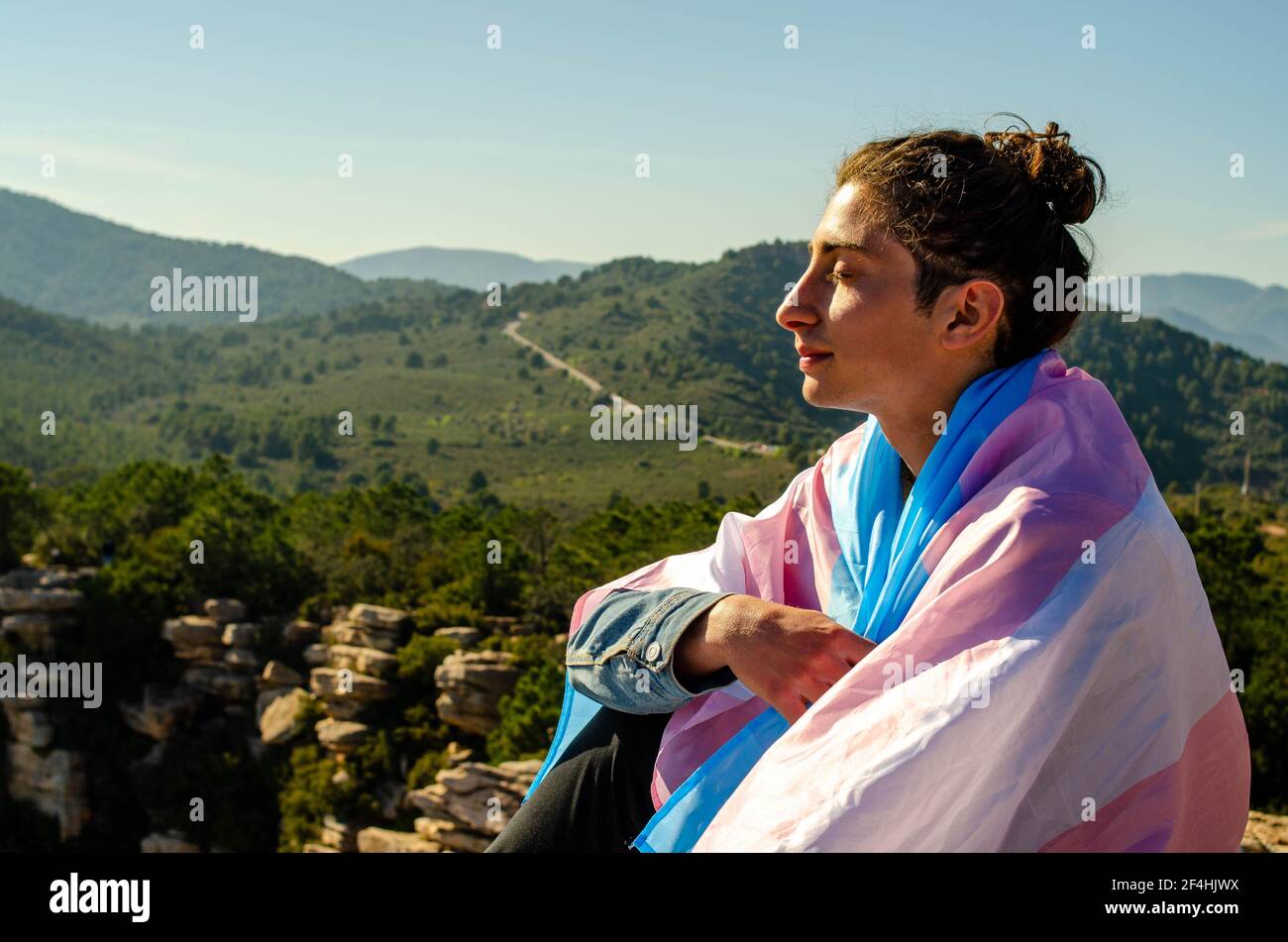 Picture of Shaved Long Hair Young Man Sitting at Nature Breathing Deep ...