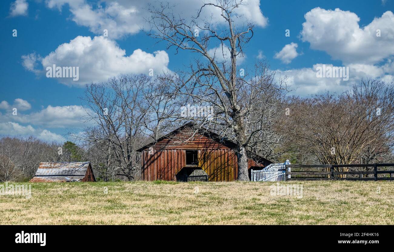 Old Barns in Winter Field Stock Photo - Alamy