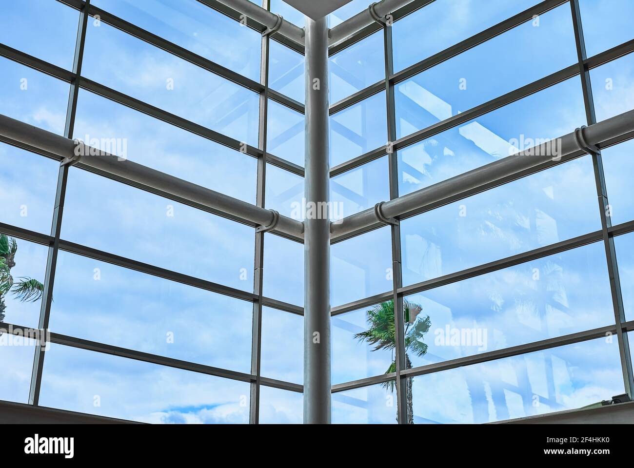 detail of large windows and architectural structure in a large shopping ...