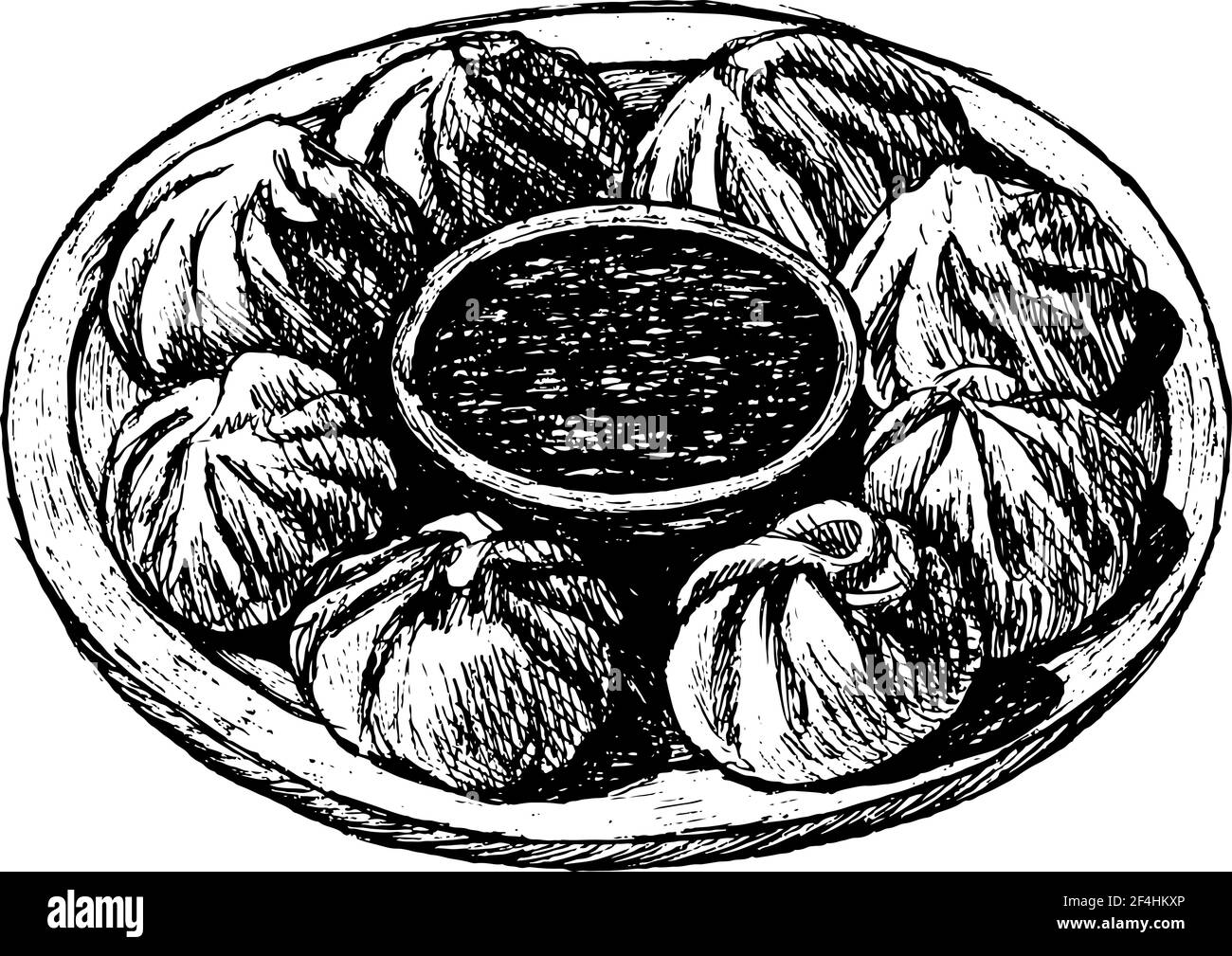 Momos - Nepal dumplings. Realistic sketch illustration. Chinese food ...
