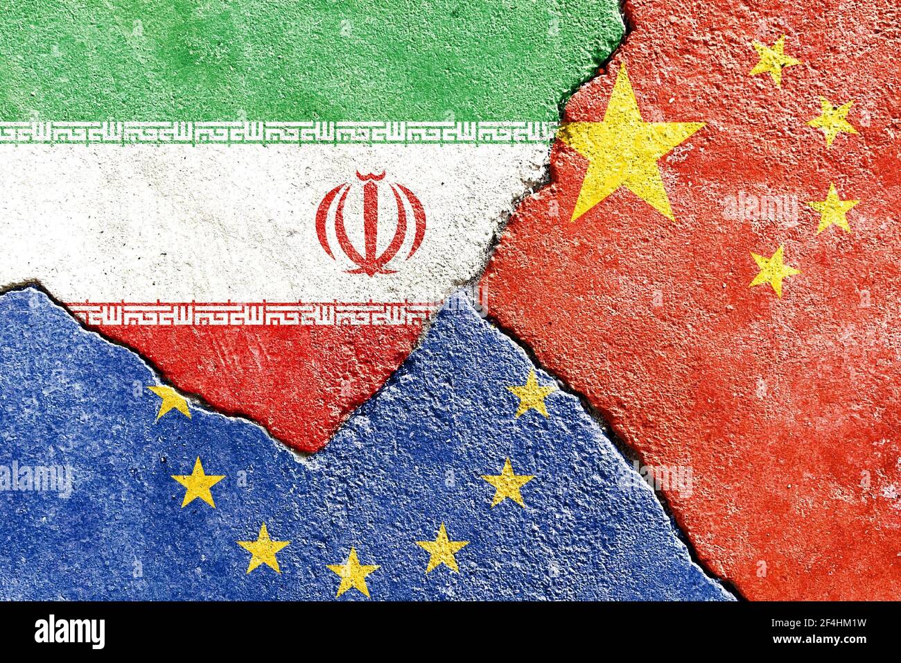 An illustration indicating the political conflict between Iran-EU-China ...