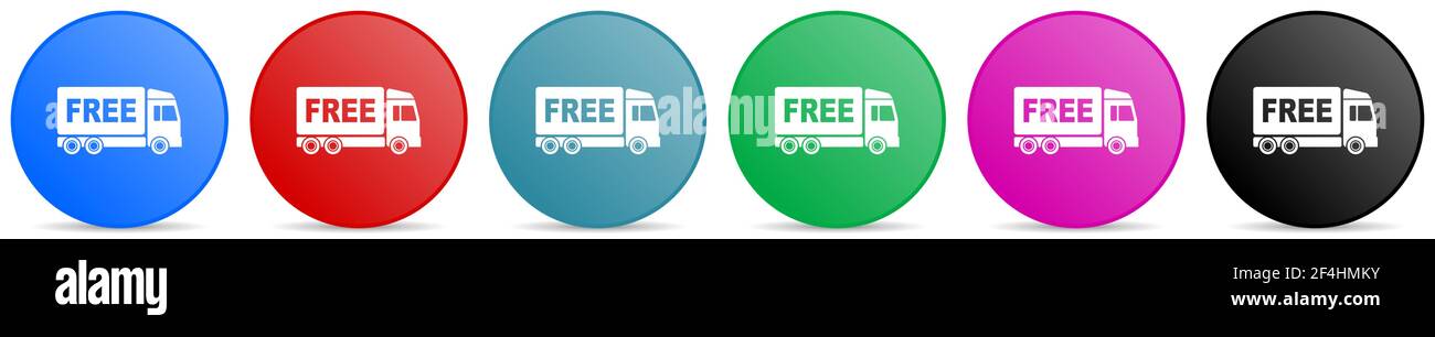 Free delivery vector icons, set of circle gradient buttons in 6 colors ...