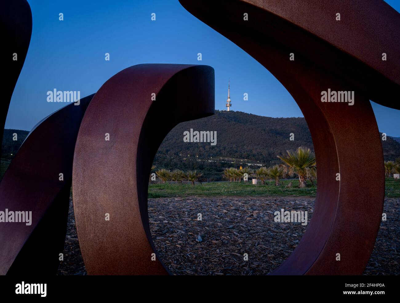 Hidden shot of a Telstra tower through the metal structure at national ...
