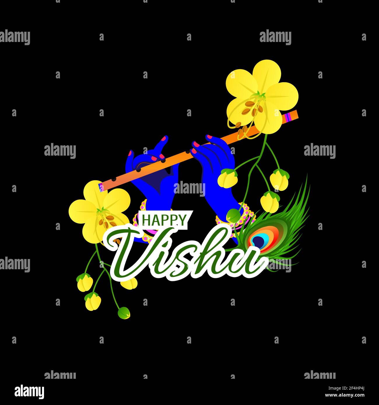 Illustration of Happy Vishu. worship of krishna. cassia fistula flower ...