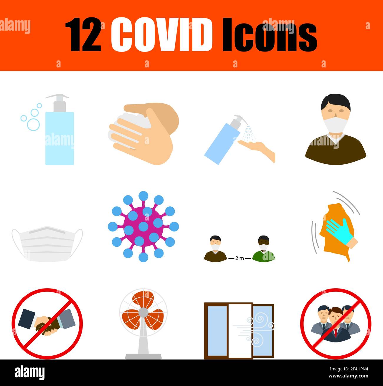 COVID Icon Set. Flat Design. Fully editable vector illustration. Text ...