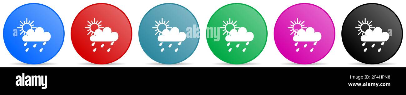 Rain vector icons, set of circle gradient buttons in 6 colors options ...