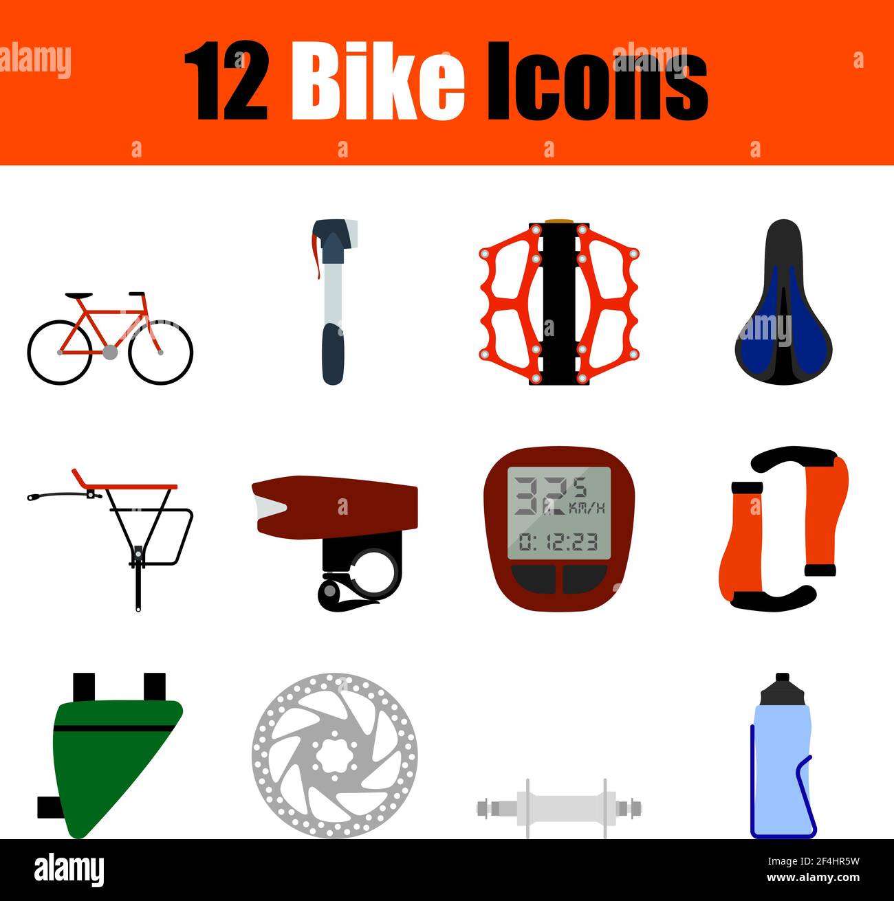 Bike Icon Set. Flat Design. Fully editable vector illustration. Text ...