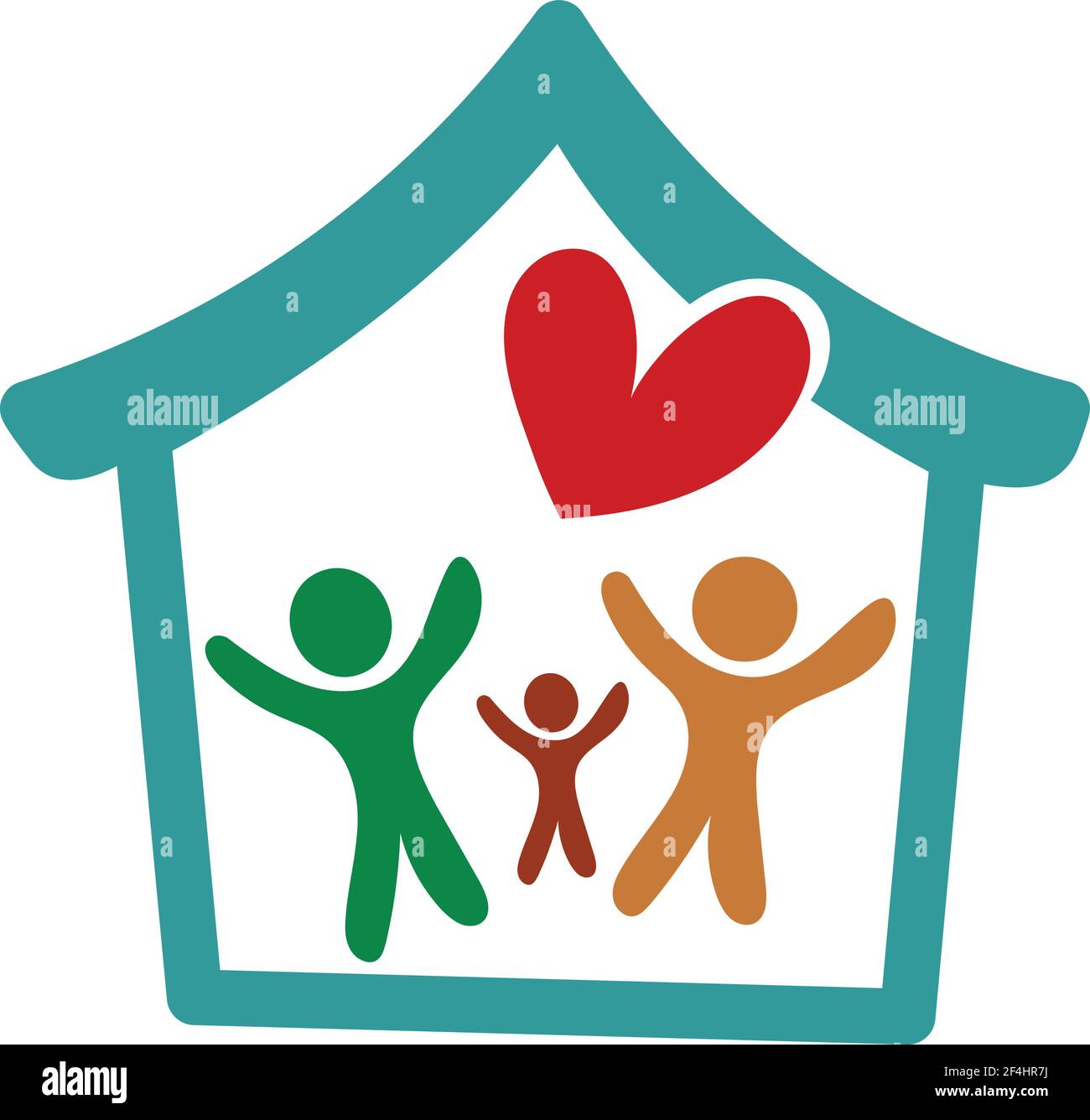 Family icon. Father, mother and son under the roof of the house with ...