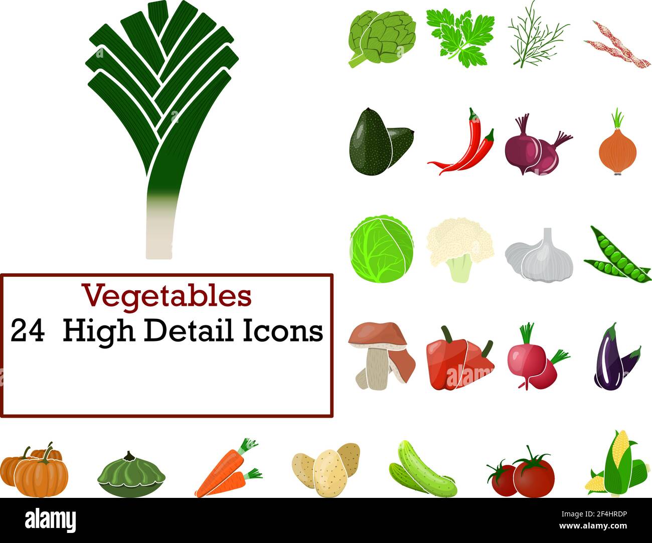 Vegetables Icon Set. Flat Design. Fully editable vector illustration ...