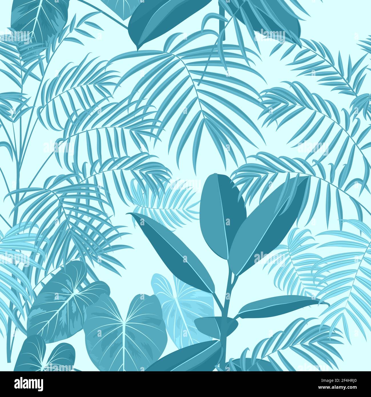 Vector tropical jungle seamless pattern with palm trees leaves and ...