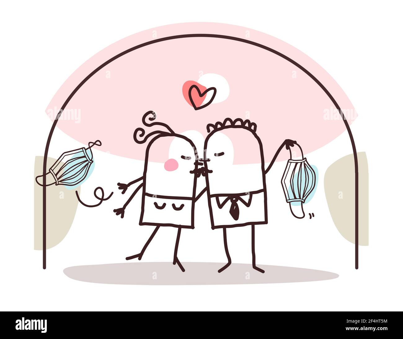 Hand drawn Cartoon Couple contained at Home, loving and kissing Stock ...