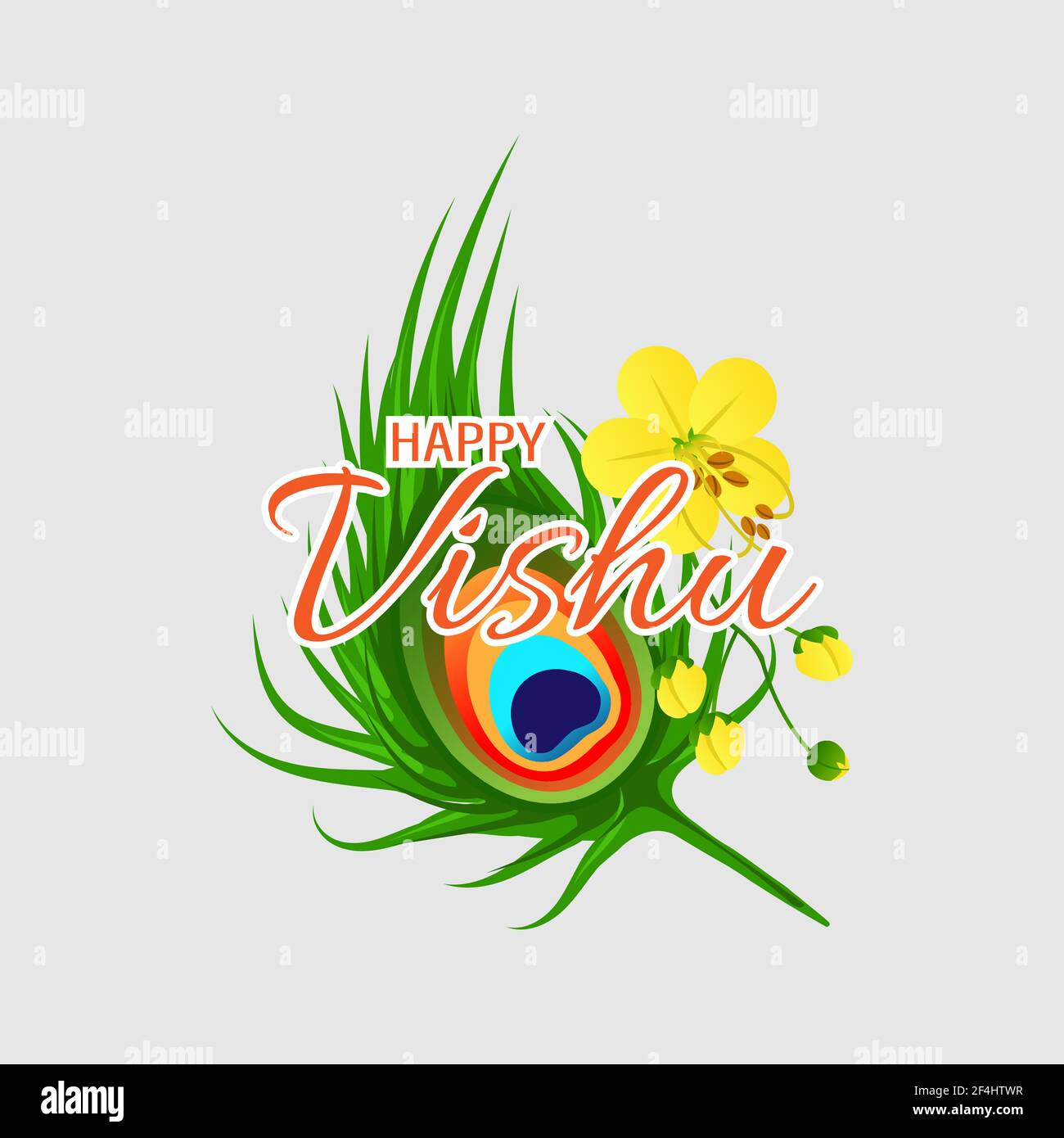 Illustration of Happy Vishu. worship of krishna. cassia fistula flower ...