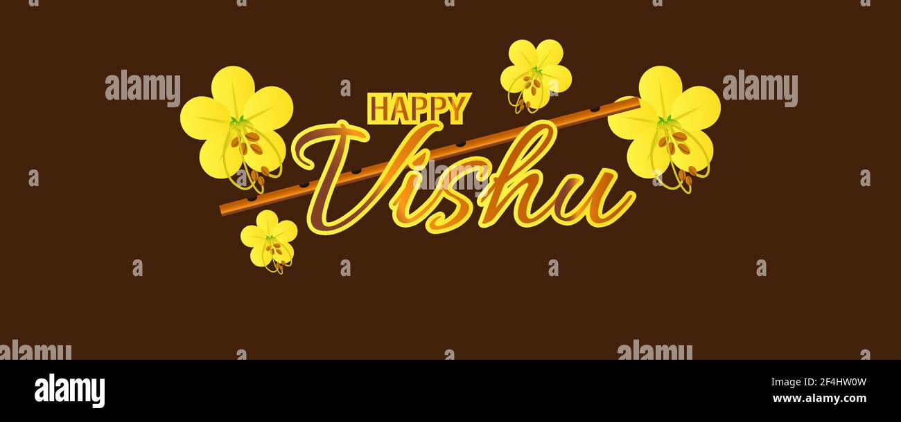 Illustration of Happy Vishu. worship of krishna. cassia fistula flower ...