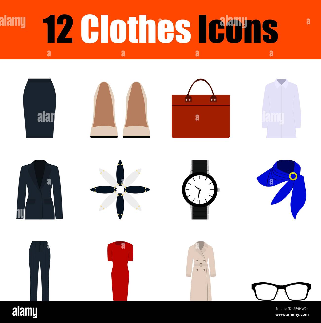 Clothes Icon Set. Flat Design. Fully editable vector illustration. Text ...