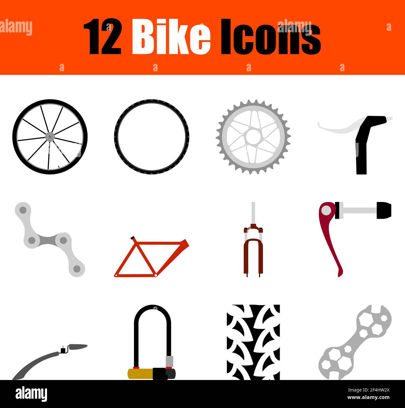 Bike Icon Set. Flat Design. Fully editable vector illustration. Text ...
