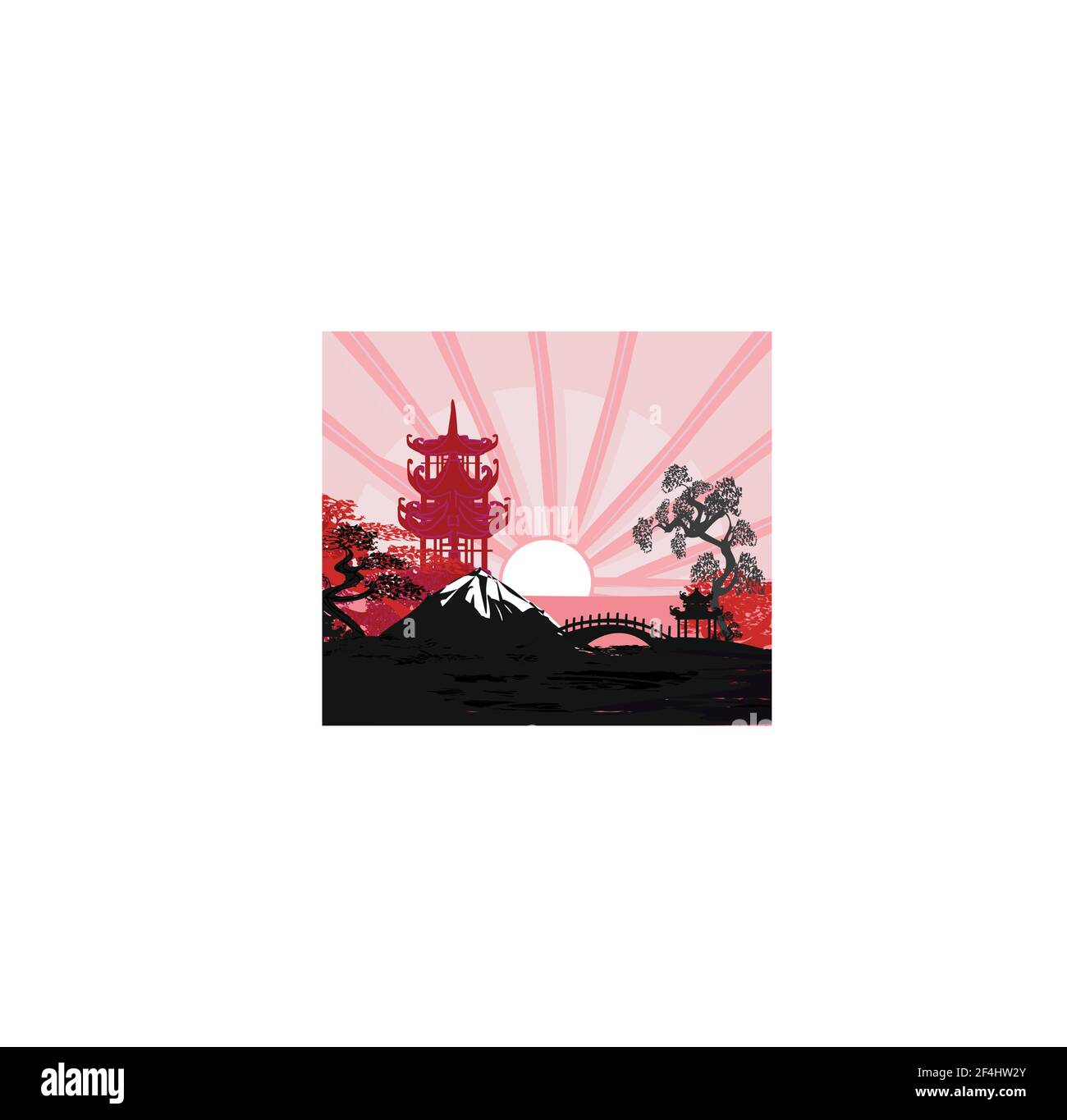 abstract Chinese landscape, illustration of a sunset Stock Vector Image ...