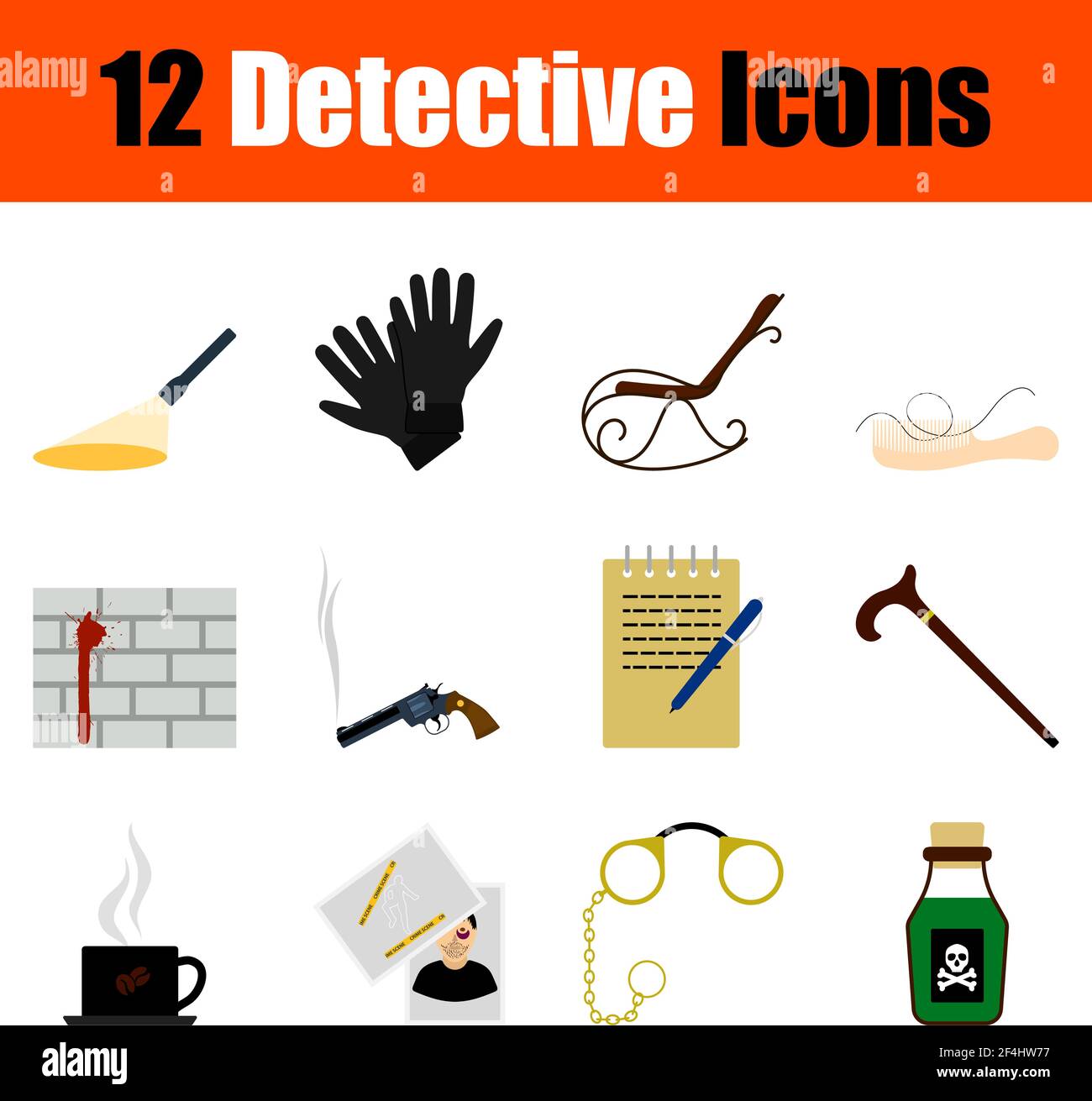 Detective Icon Set. Flat Design. Fully editable vector illustration ...