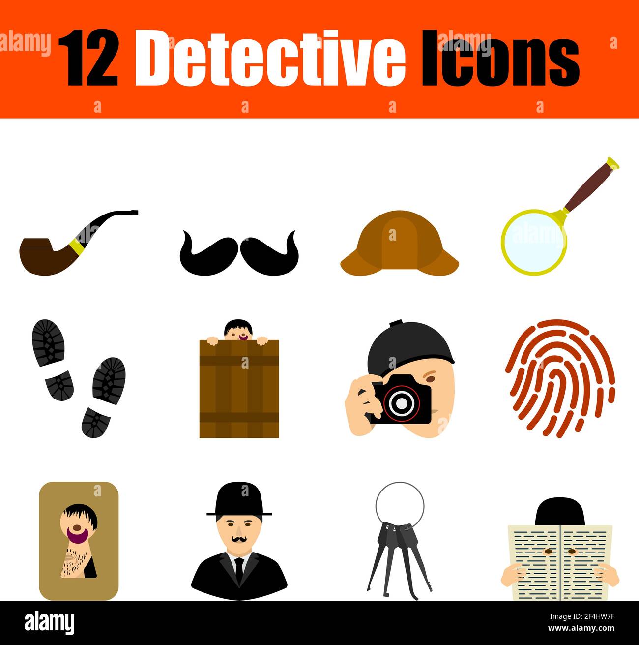 Detective Icon Set. Flat Design. Fully editable vector illustration ...