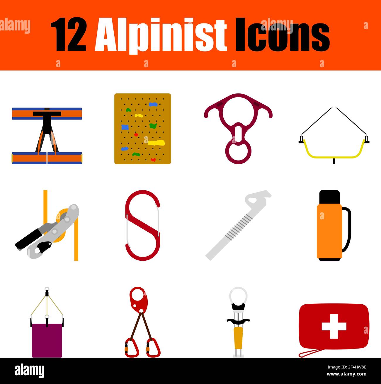 Alpinist Icon Set. Flat Design. Fully editable vector illustration ...