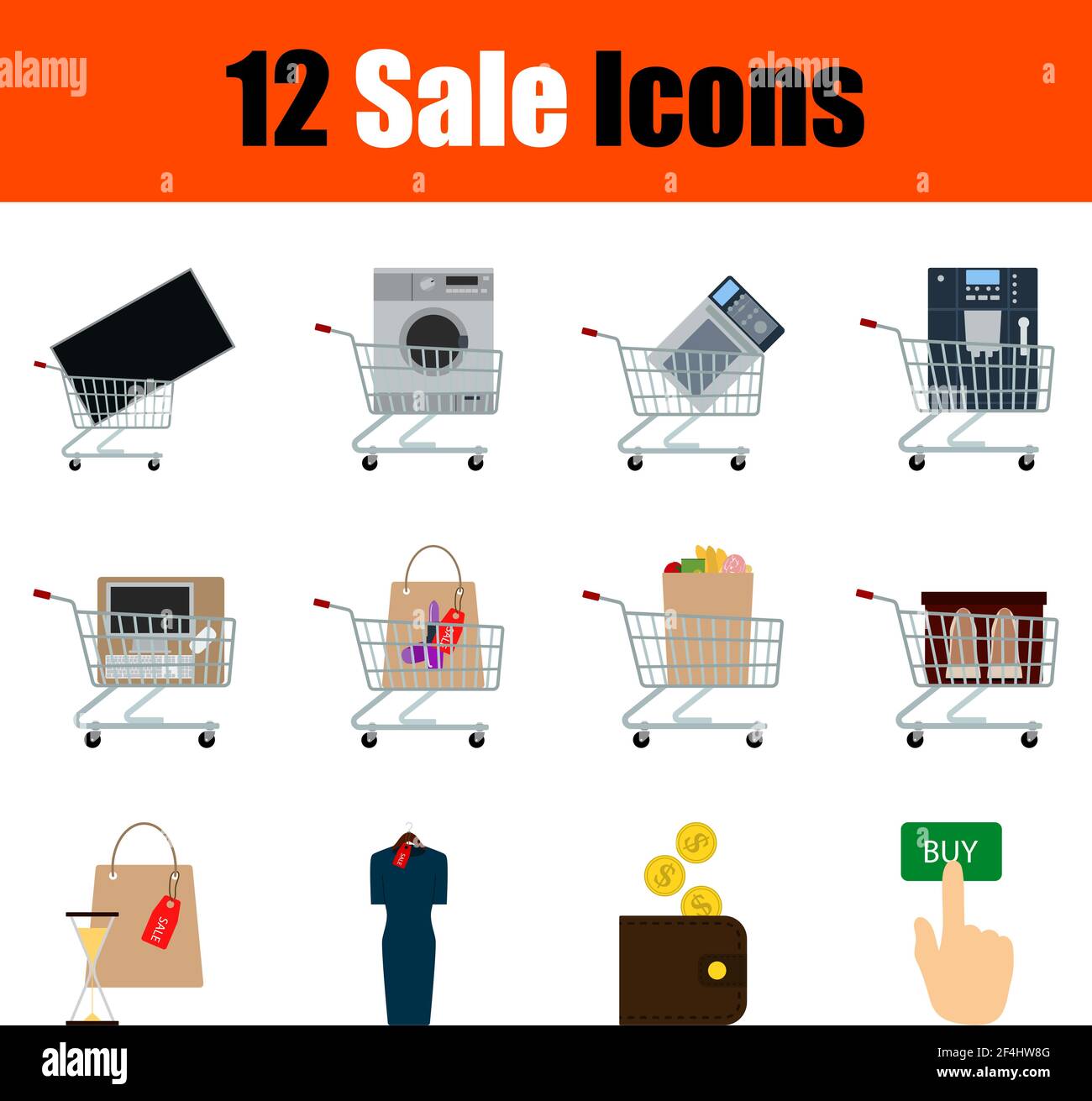 Sale Icon Set. Flat Design. Fully editable vector illustration. Text ...