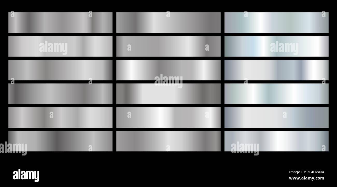 Metal silver gradient. Gray shiny aluminum shapes. Vector chrome plate ...
