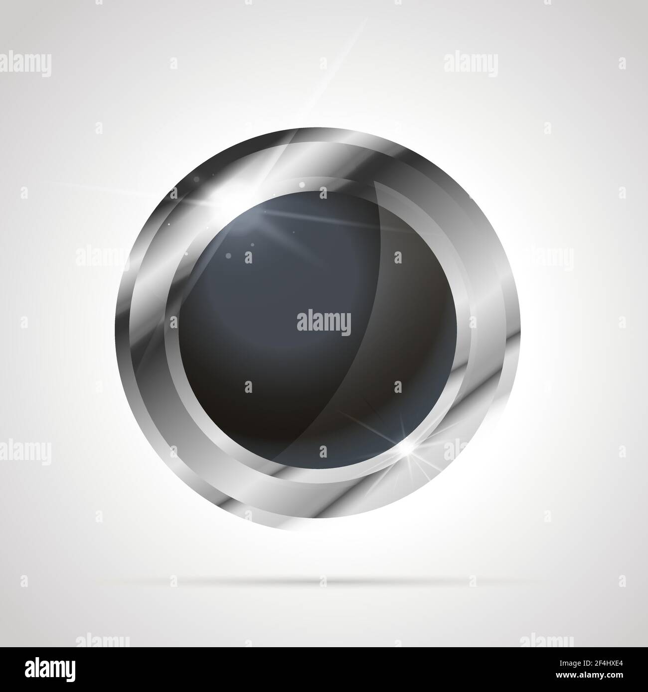 Round shaped bright glossy silver badge icon with black inner on white ...