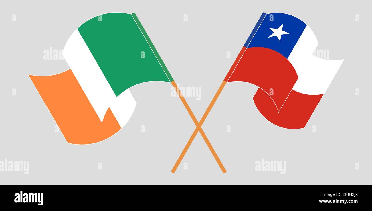 Crossed flags of Chile and Ireland. Official colors. Correct proportion ...