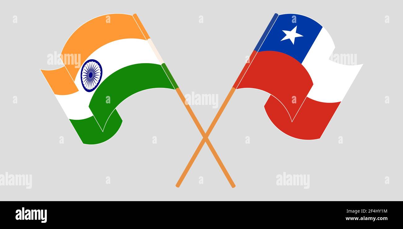 Crossed flags of Chile and India. Official colors. Correct proportion ...