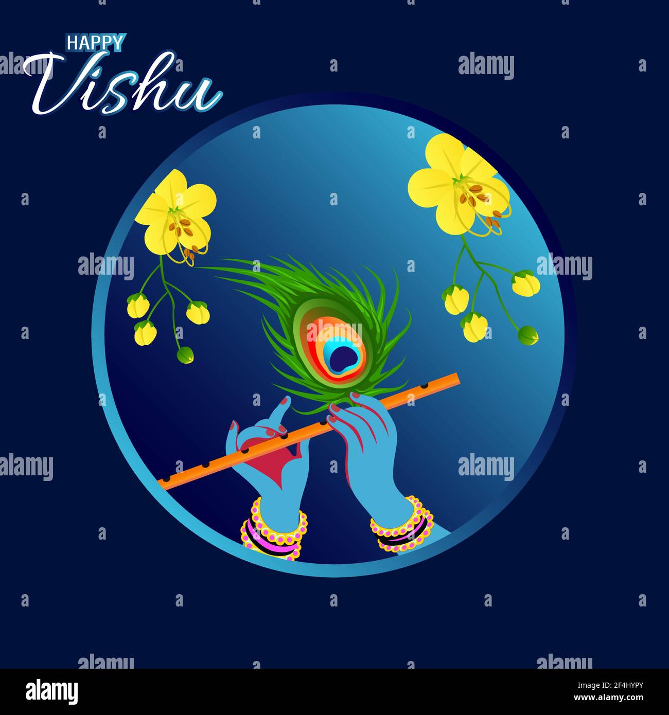 Illustration of Happy Vishu. worship of krishna. cassia fistula flower ...