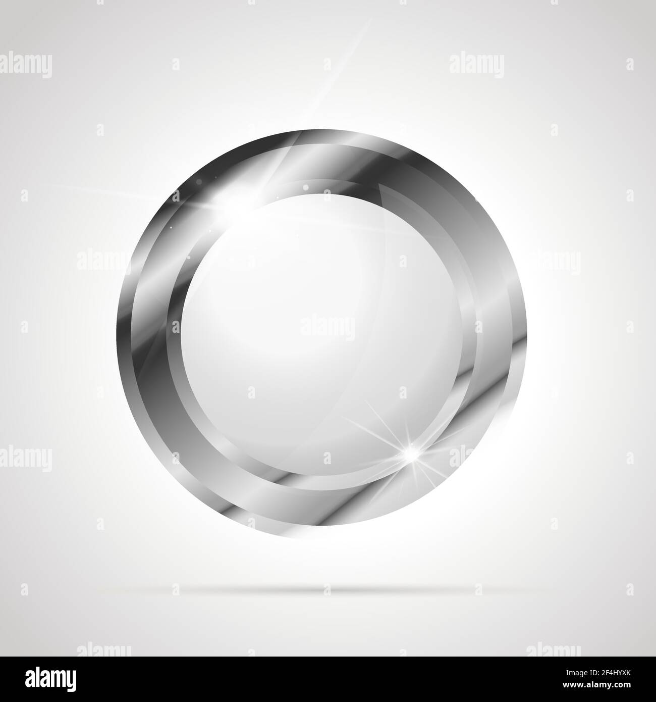 Round shaped bright glossy silver badge icon with white inner on white ...