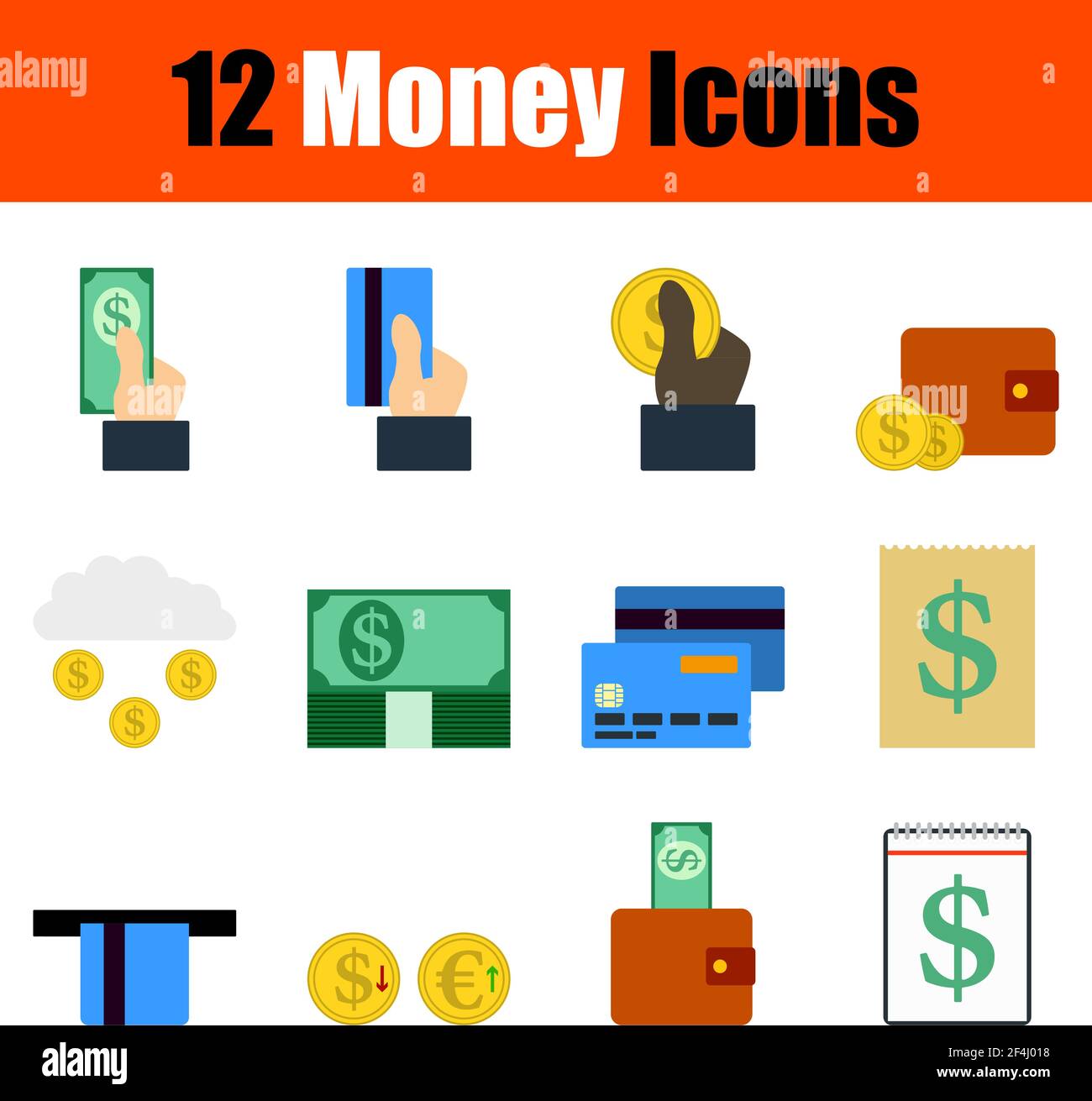 Money Icon Set. Flat Design. Fully editable vector illustration. Text ...